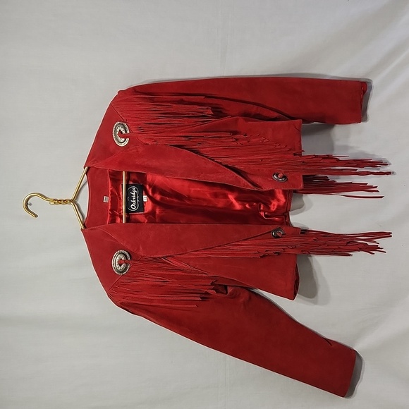 Oakridge | Jackets & Coats | Vintage Red Suede Fringe Crop Jacket ...